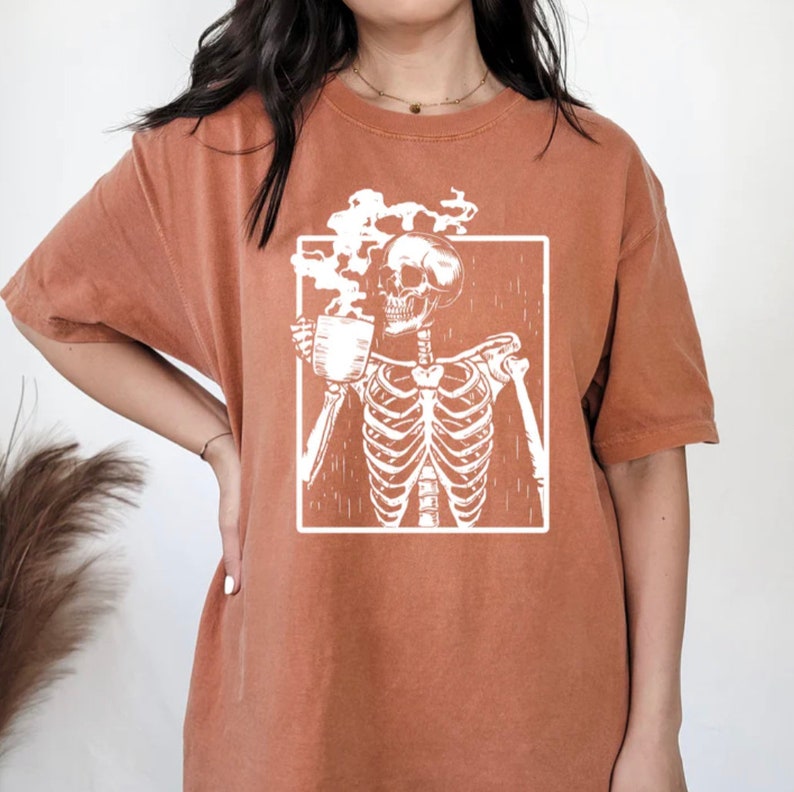 Skeleton Coffee Shirt, Skelly Shirts, Retro Skeleton Gifts, Trendy ...
