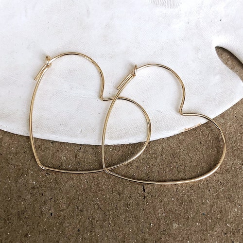 LARGE HEART HOOPS Big Heart Hoop Earrings Large Gold Heart - Etsy