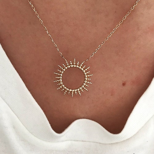 14k Gold Sun Necklace | Etsy