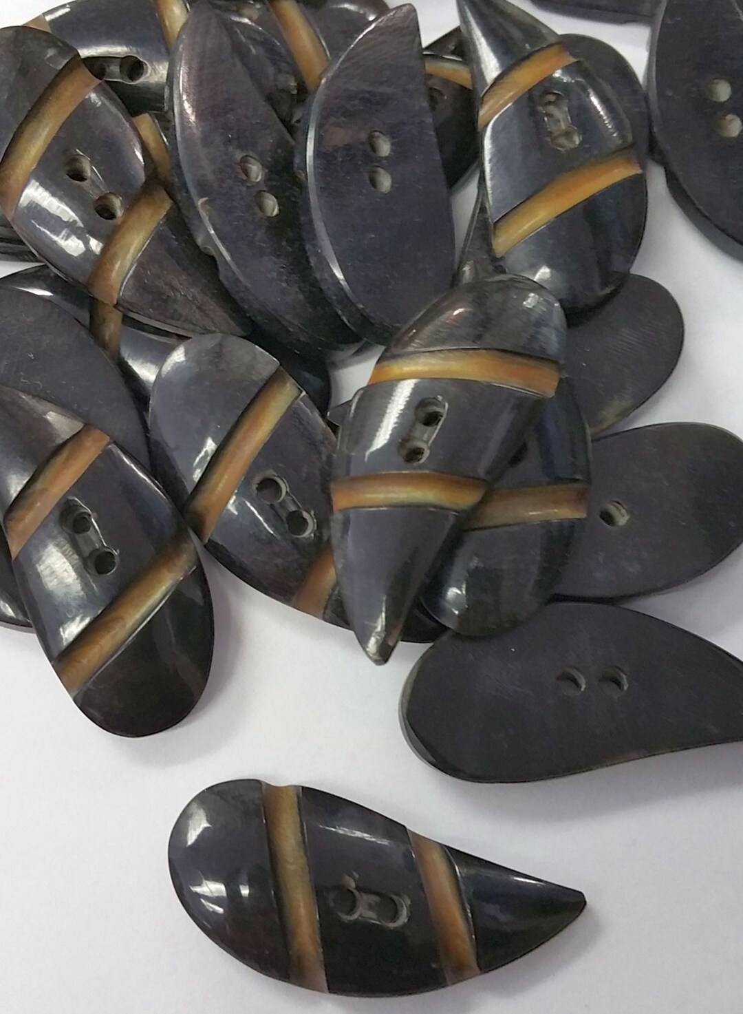 Horn Teardrop Button With Two Stripes 3 - Etsy