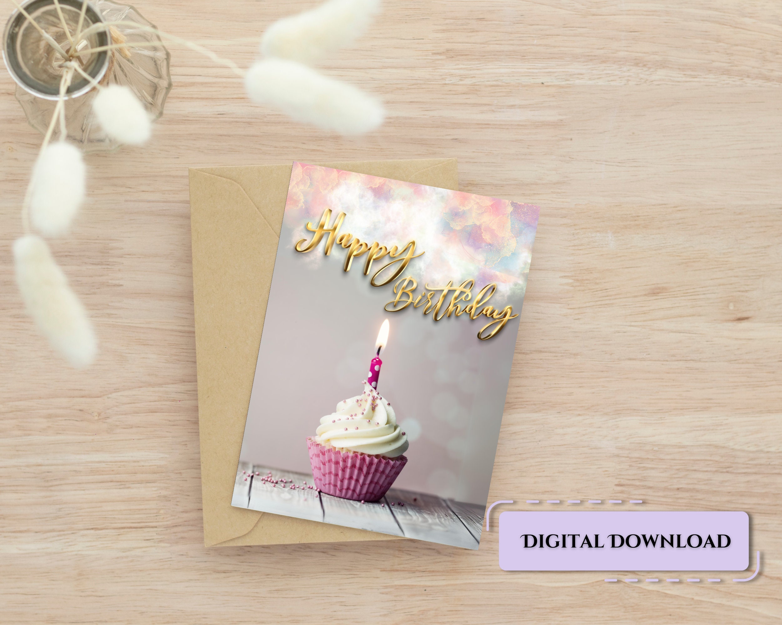 Cupcake Happy Birthday Printable Card, Digital Download - Etsy