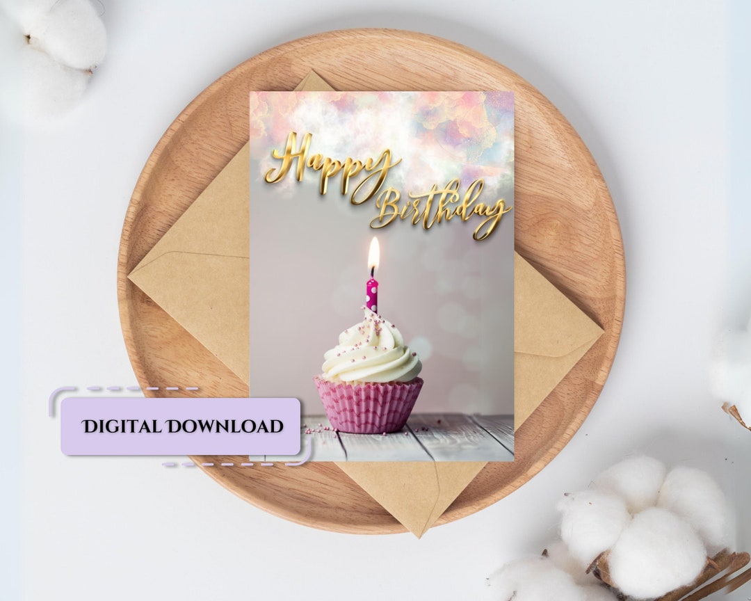 Cupcake Happy Birthday Printable Card, Digital Download - Etsy