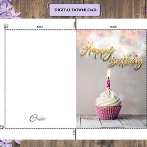 Cupcake Happy Birthday Printable Card, Digital Download - Etsy