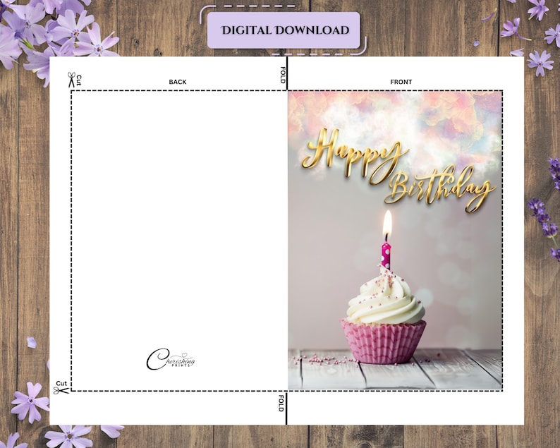 Cupcake Happy Birthday Printable Card, Digital Download - Etsy