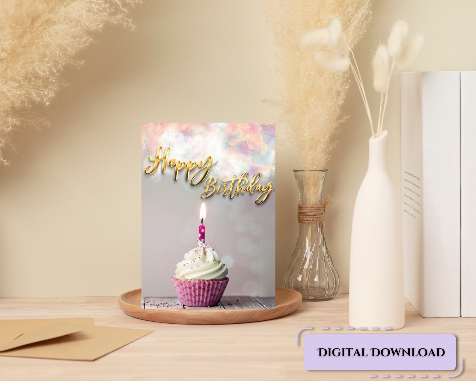 Cupcake Happy Birthday Printable Card, Digital Download - Etsy