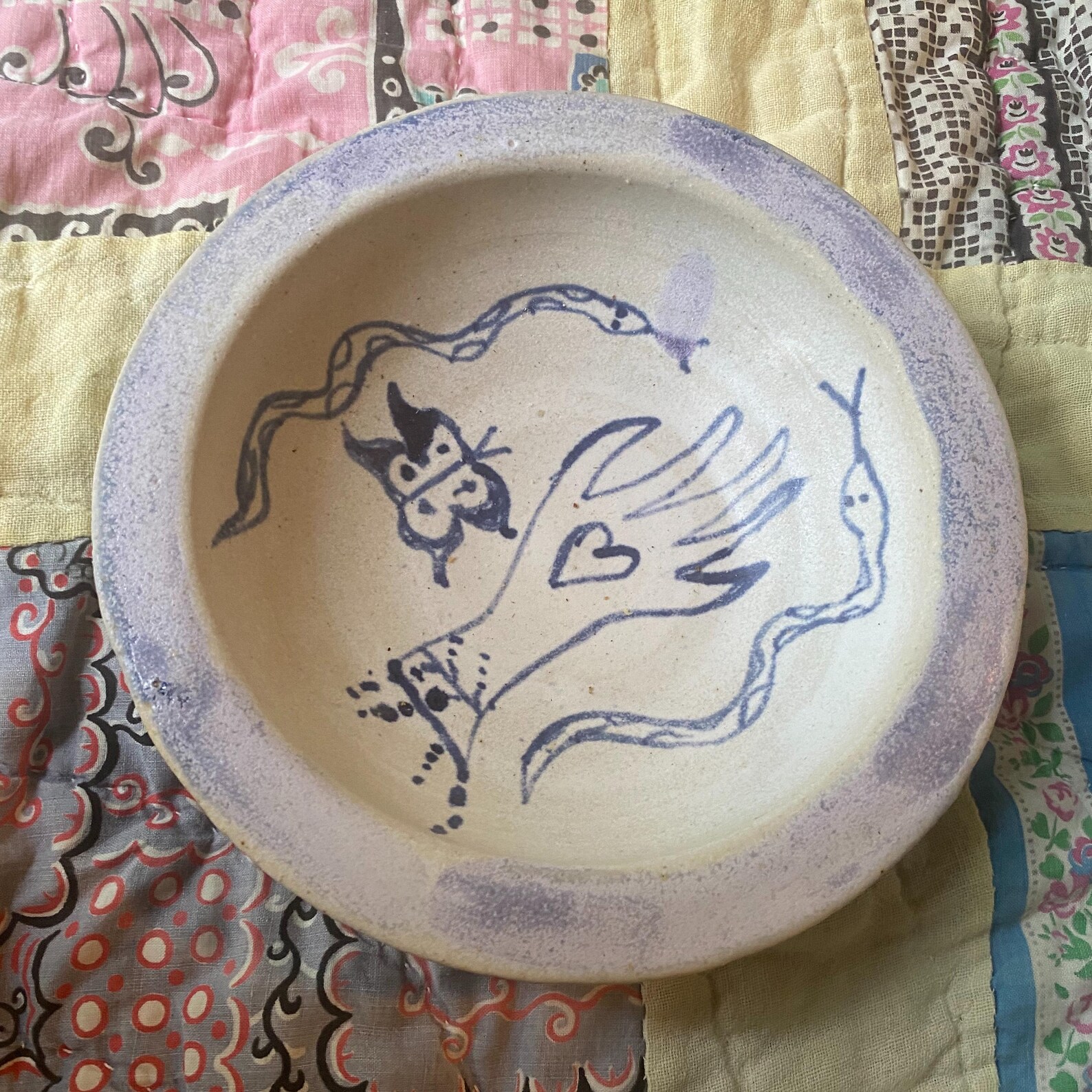 Hand Thrown Stoneware Bowl With Cream Colored Glaze and Cobalt ...
