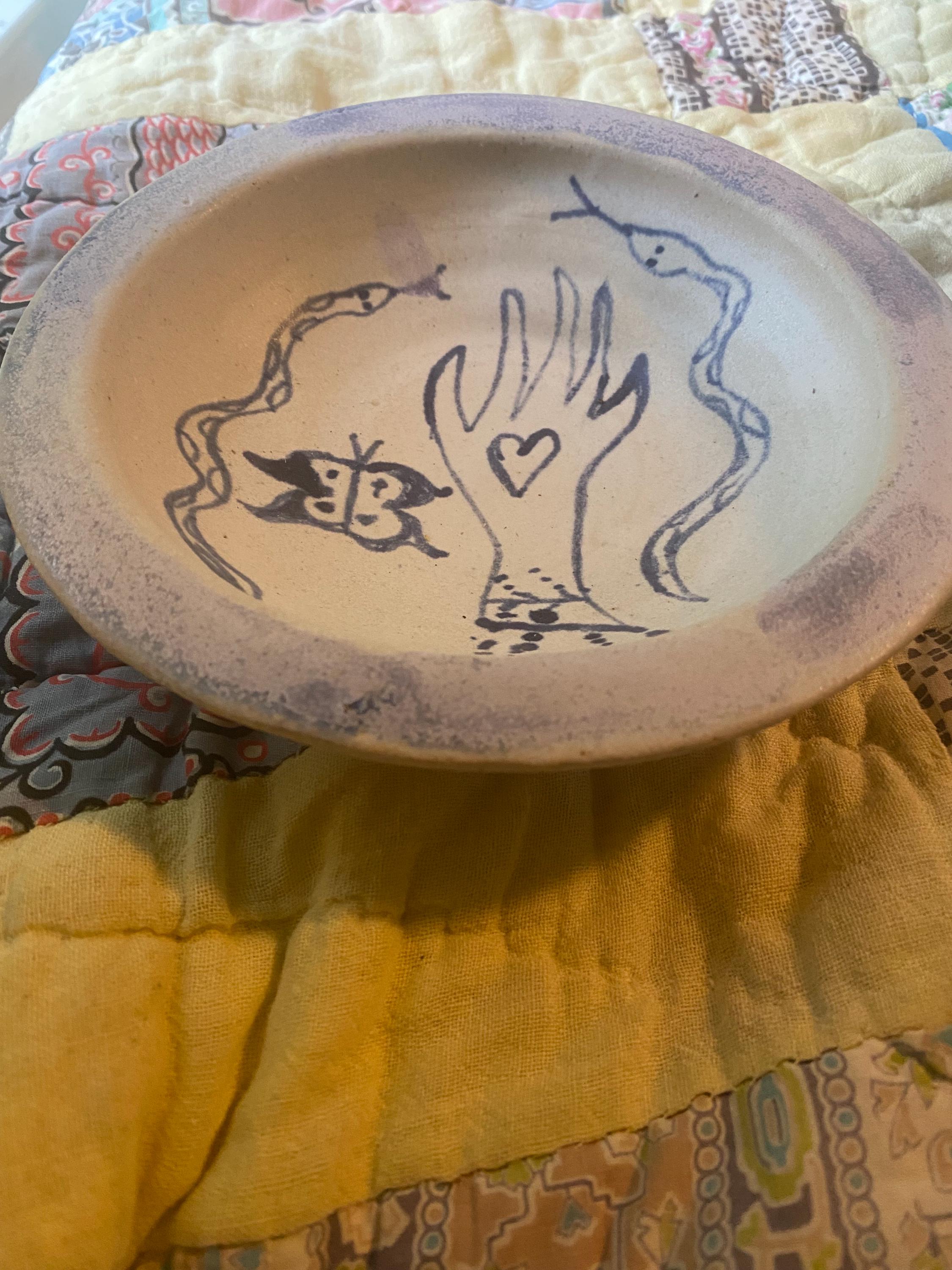 Hand Thrown Stoneware Bowl With Cream Colored Glaze and Cobalt ...