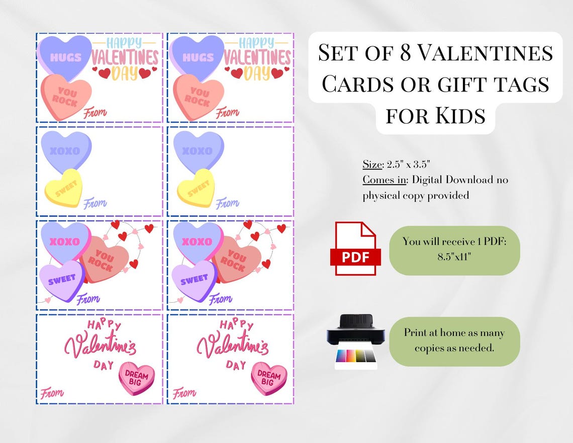 Valentine's Classroom Exchange Cards - Instant Download | 8 Cards With ...