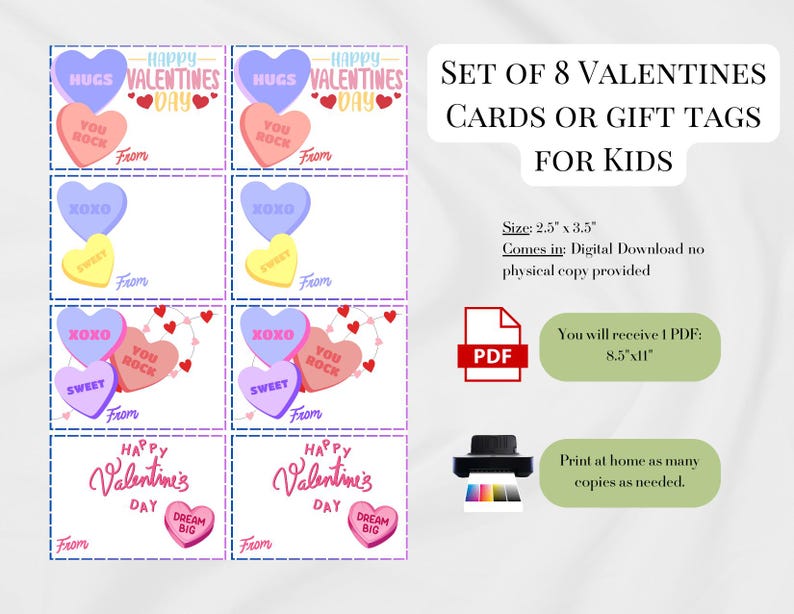 Valentine's Classroom Exchange Cards - Instant Download | 8 Cards With ...