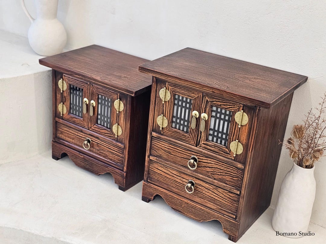 Hanok Korean Wood Lattice 2 Tier Drawer – Mini Cabinet Decor Light ...