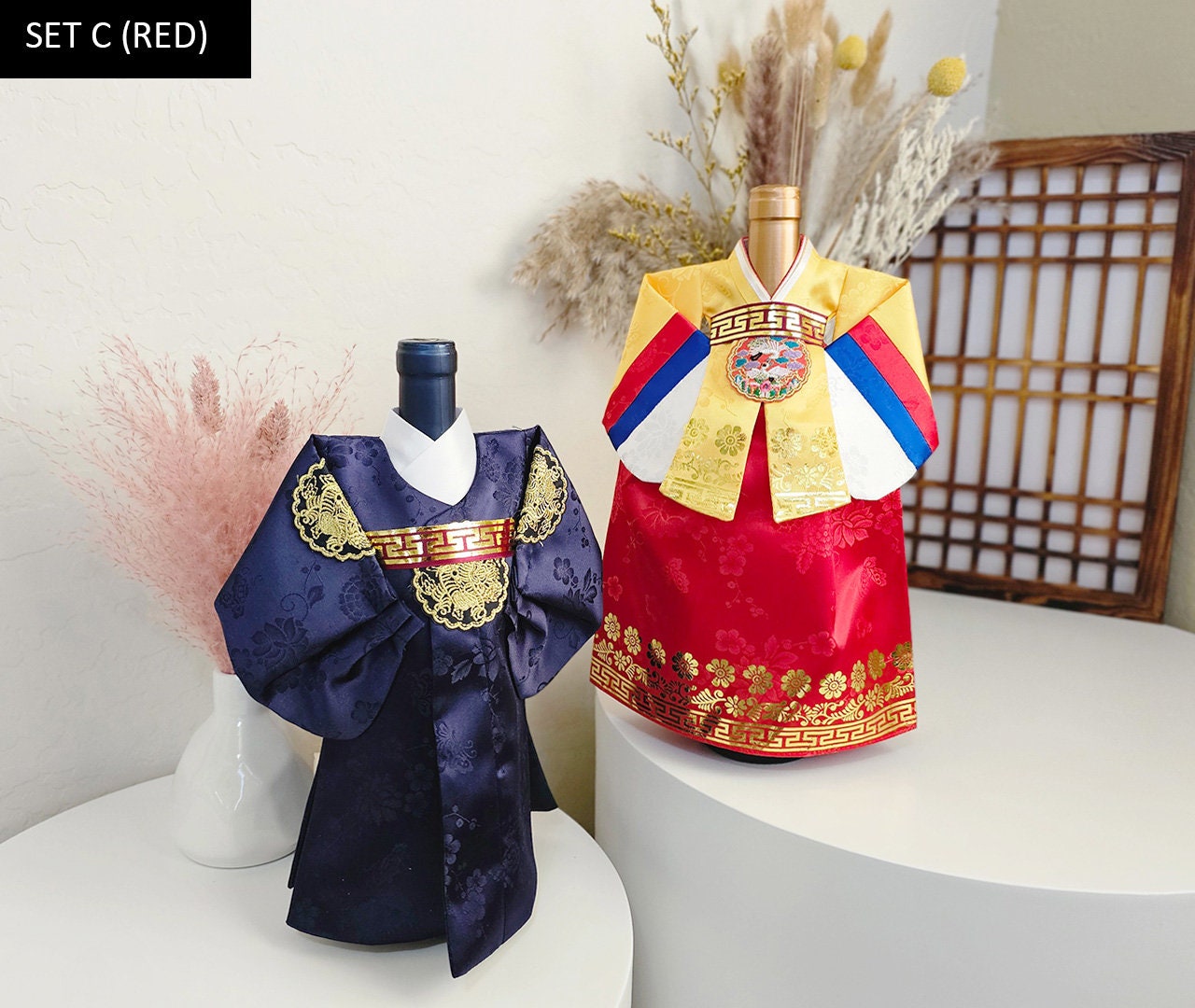 BOMANO Gift Idea Set of 2 Korean Wine Cover Bride and Groom Hanbok ...