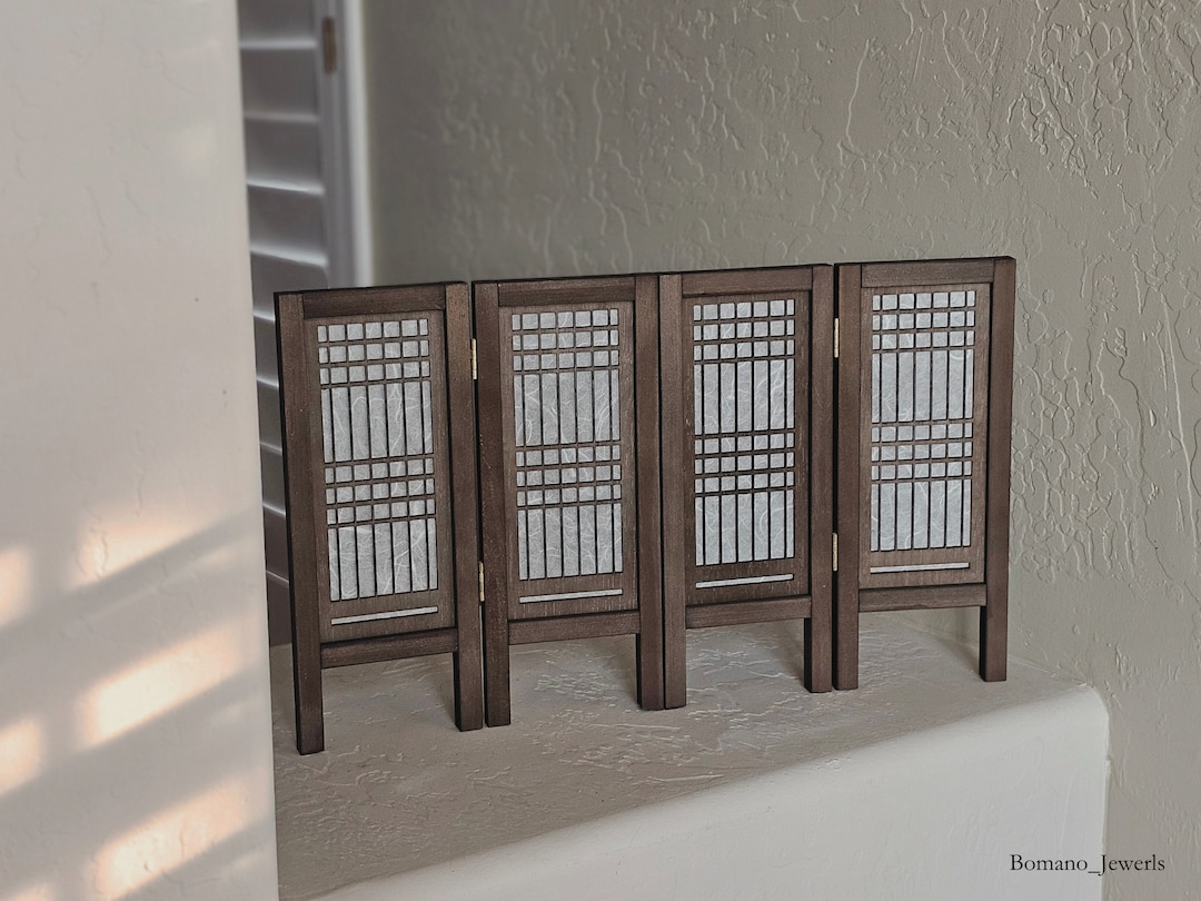 Korean Mini Wooden Folding Screen Tree Asian Art , Decorative Divider ...