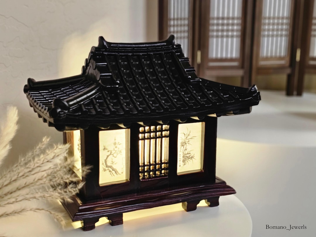 Korean Wooden House Crafted Hanji Shade Lantern Accent Lamp Sconce ...