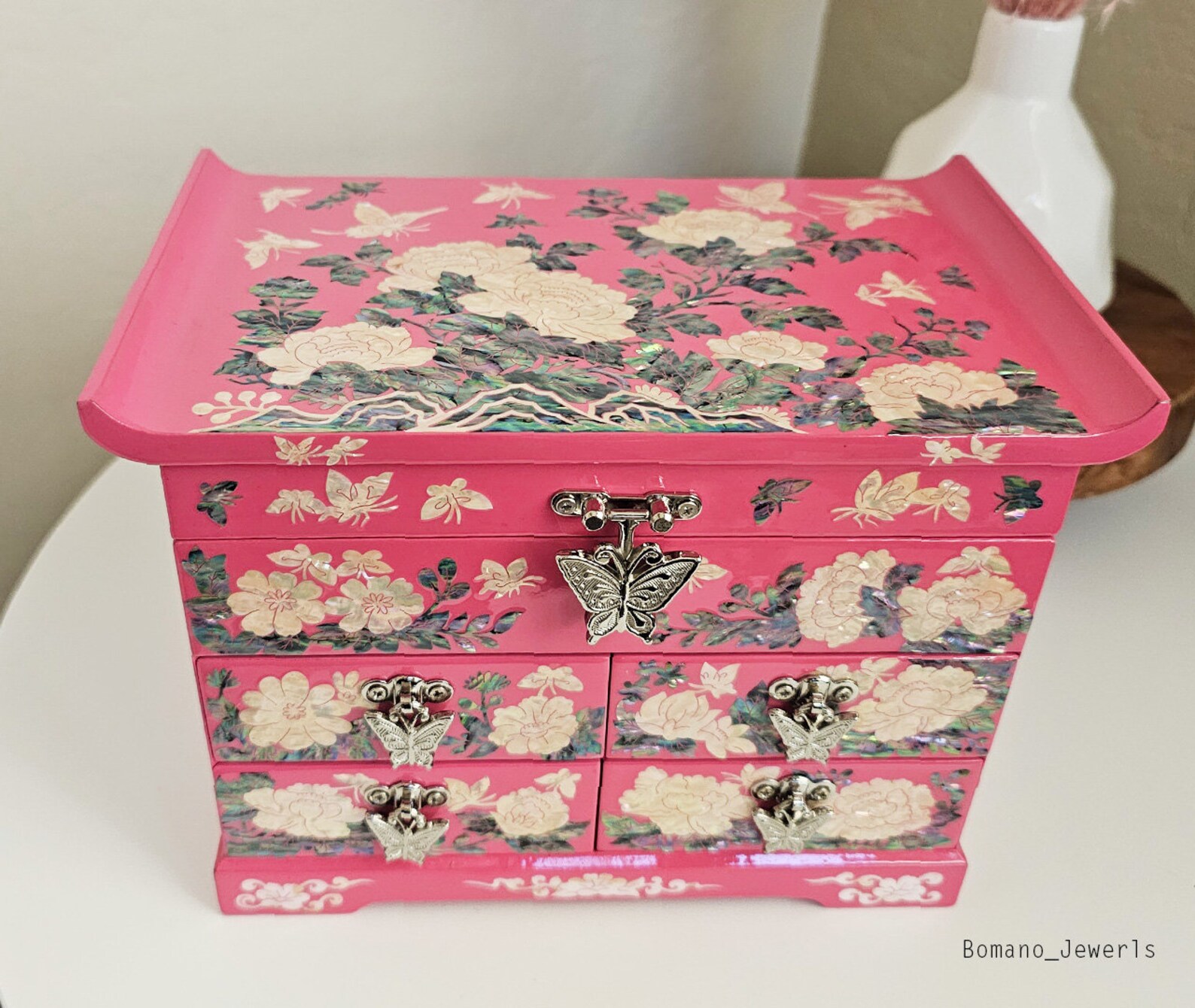 BOMANO Pink Korean Traditional Mother of Pearl Handmade Jewelry Box ...