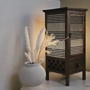 Korean Wooden Crafted Hanji Shade Window Grilled Pattern Lantern Accent ...