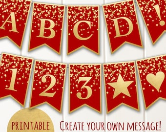 Printable Banner | Black Gold Confetti Glitter | Alphabet A-Z, Numbers ...