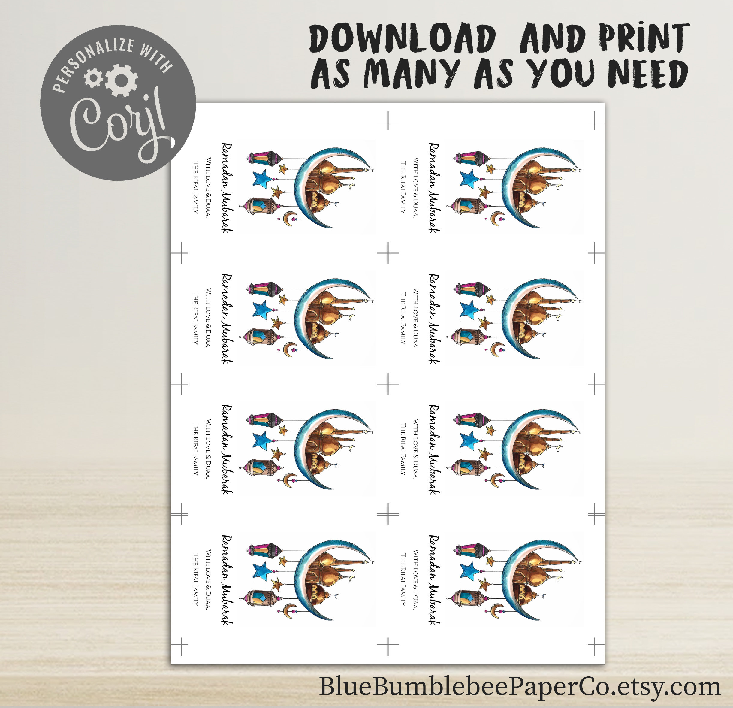 Ramadan Mubarak Gift Tag | Customize and Print Immediately | Printable ...