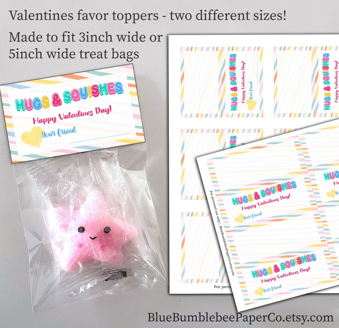 Hugs and Squishes Valentines Day Valentines Favor Tags 3inch or 5inch ...
