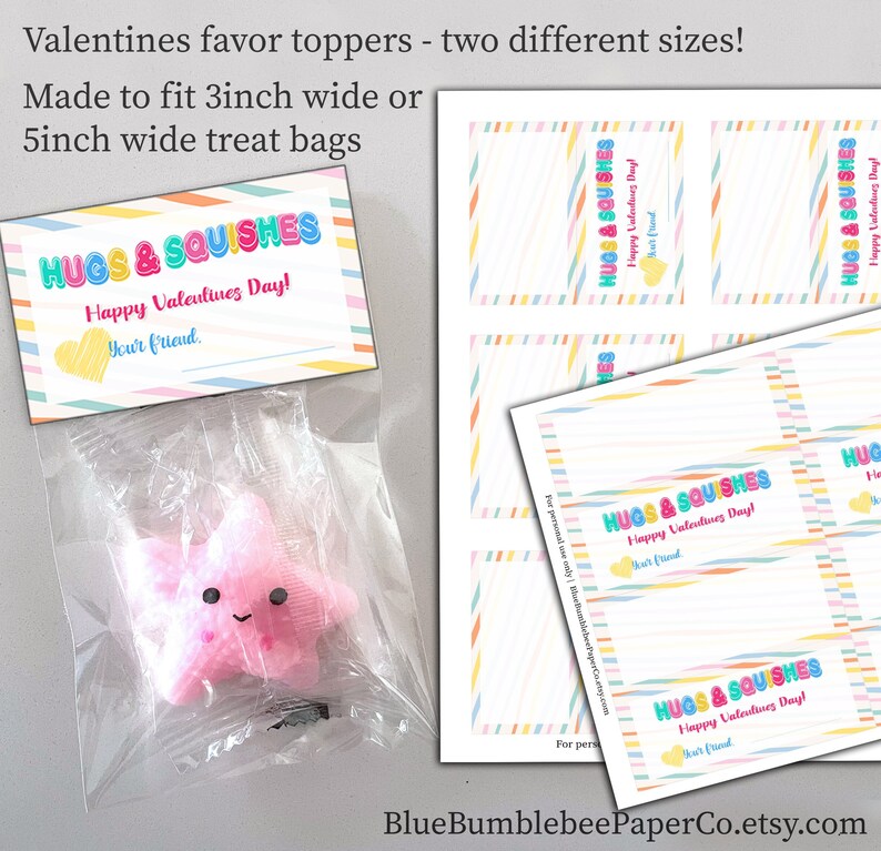 Hugs and Squishes Valentines Day Valentines Favor Tags 3inch or 5inch ...