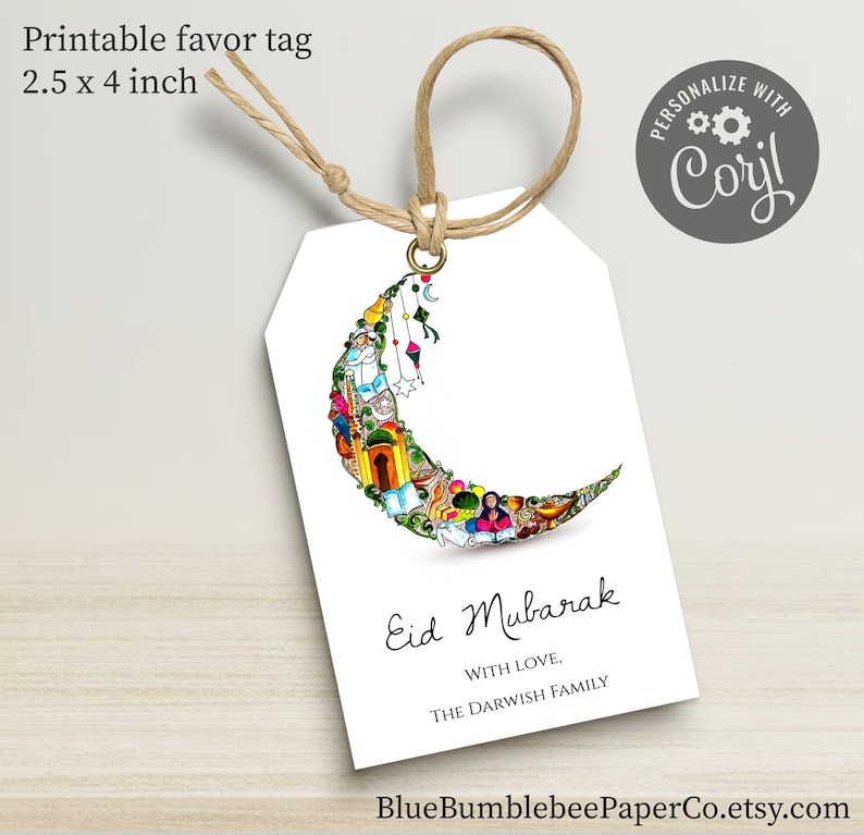 Eid Mubarak Gift Tag Customize and Print Immediately Printable Eid ...