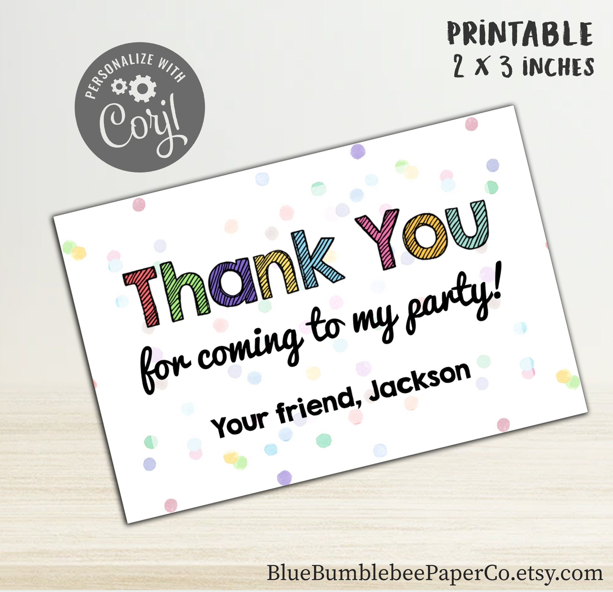Thank You for Coming to My Party Kids Gift Tags Stickers Confetti ...