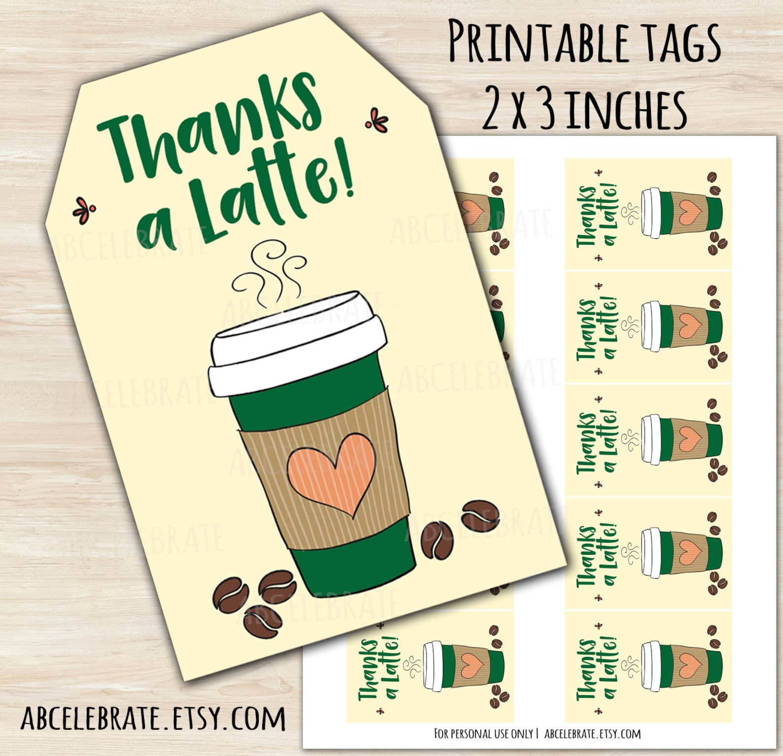 Thanks A Latte! - Printable Tag/sticker | DIY Digital Gift/favor Tag ...