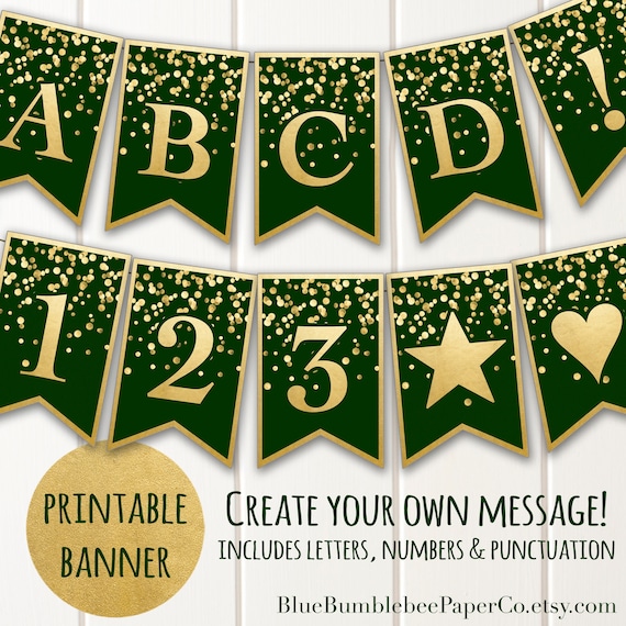 Printable Banner Green Gold Confetti Glitter Alphabet A-Z - Etsy