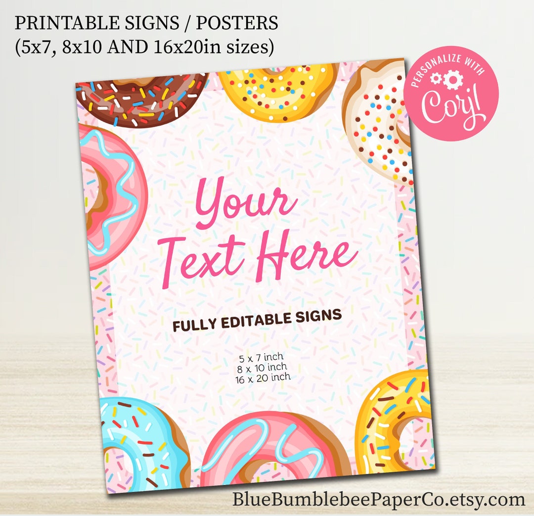 Donut Party Sign | Editable Doughnut Birthday Table Sign | Custom Party ...