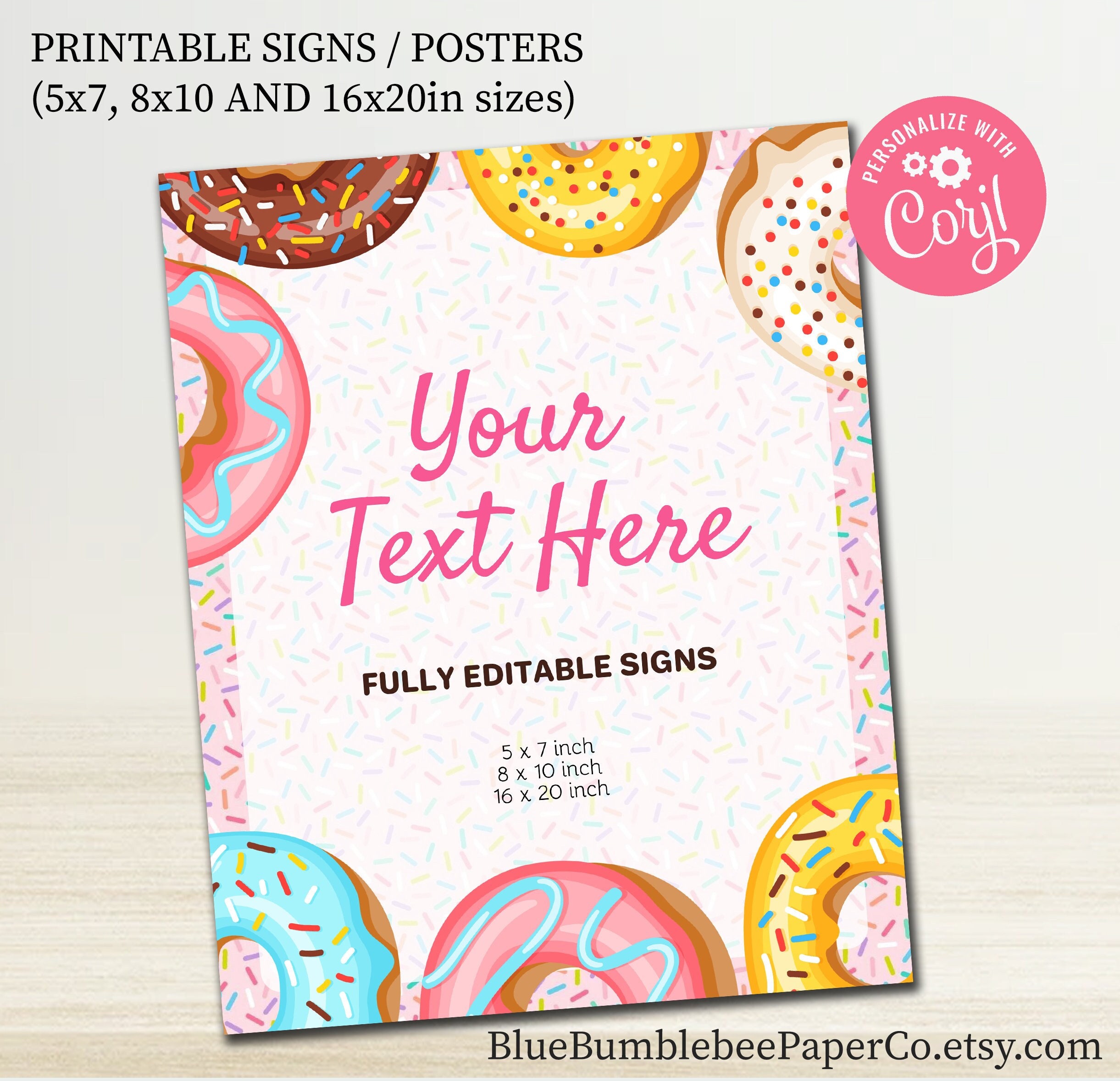 Donut Party Sign Editable Doughnut Birthday Table Sign Custom Party ...