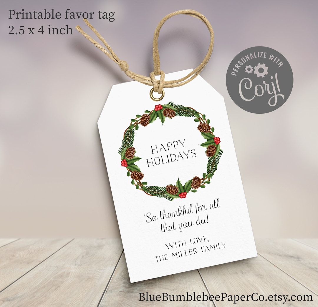 Happy Holidays Gift Tag Merry Christmas Printable Tag Winter Break ...