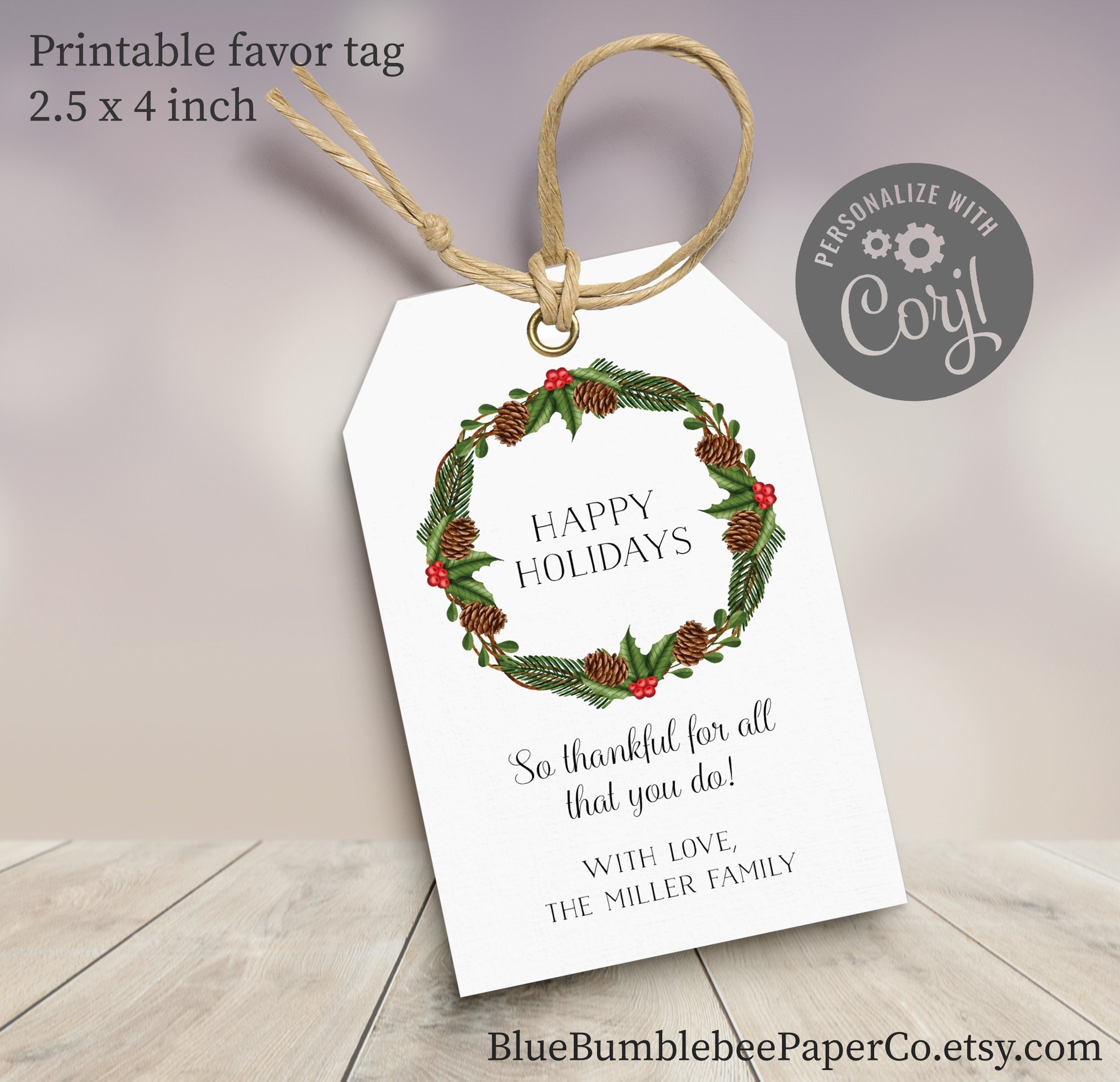 Happy Holidays Gift Tag Merry Christmas Printable Tag Winter Break ...
