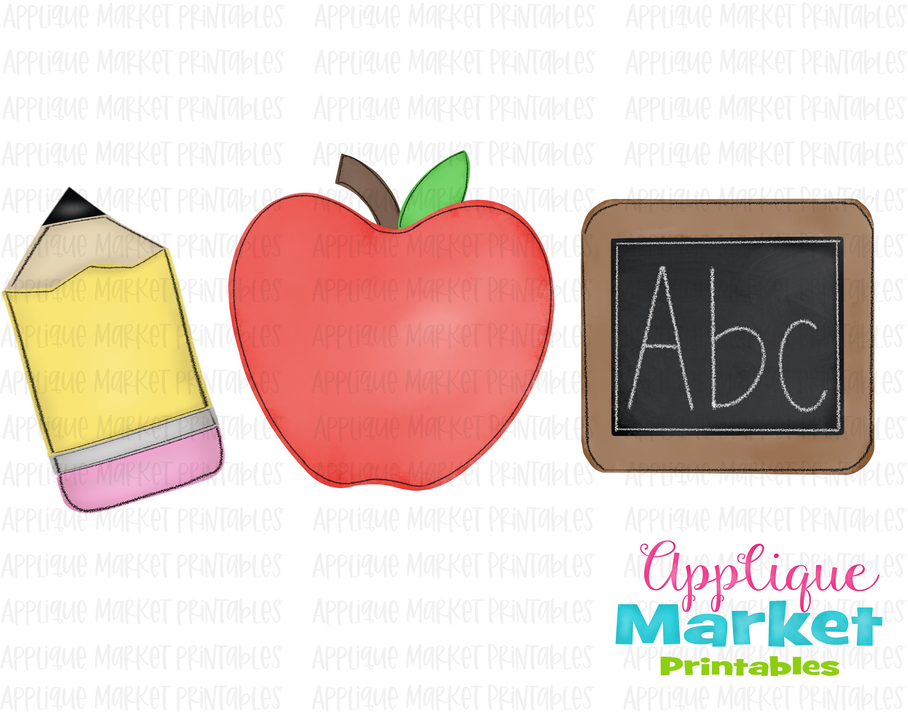 School Apple Pencil Chalkboard Trio Watercolor PNG, Sublimation Design ...