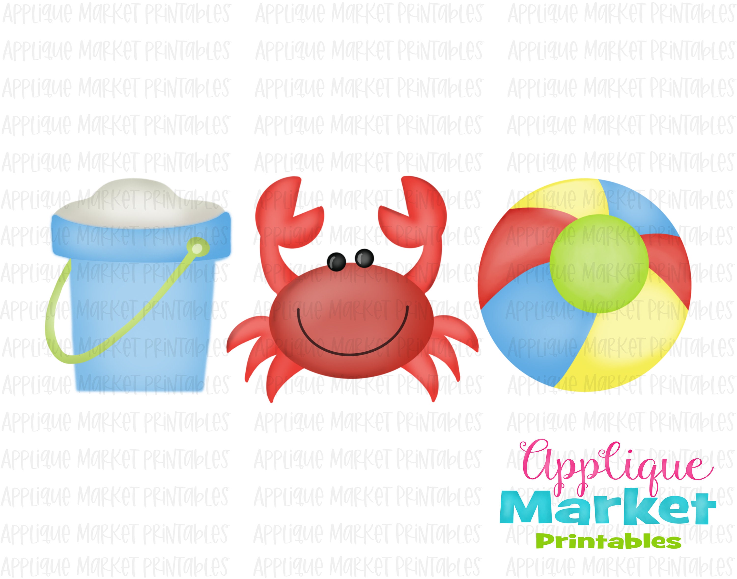 Red Crab Beach Trio Ball Bucket Pail Watercolor Printable PNG Clipart ...