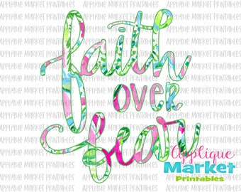 Faith Over Fear Hand Lettered Floral Preppy Cursive Christian | Etsy