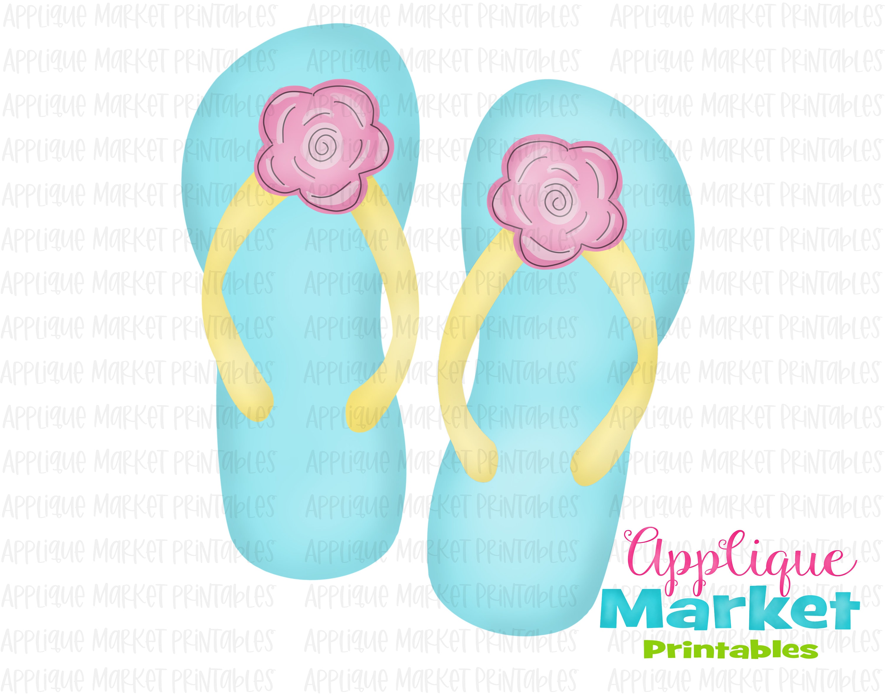 Flip Flops Flower Watercolor Aqua Pink Printable PNG Clipart for ...