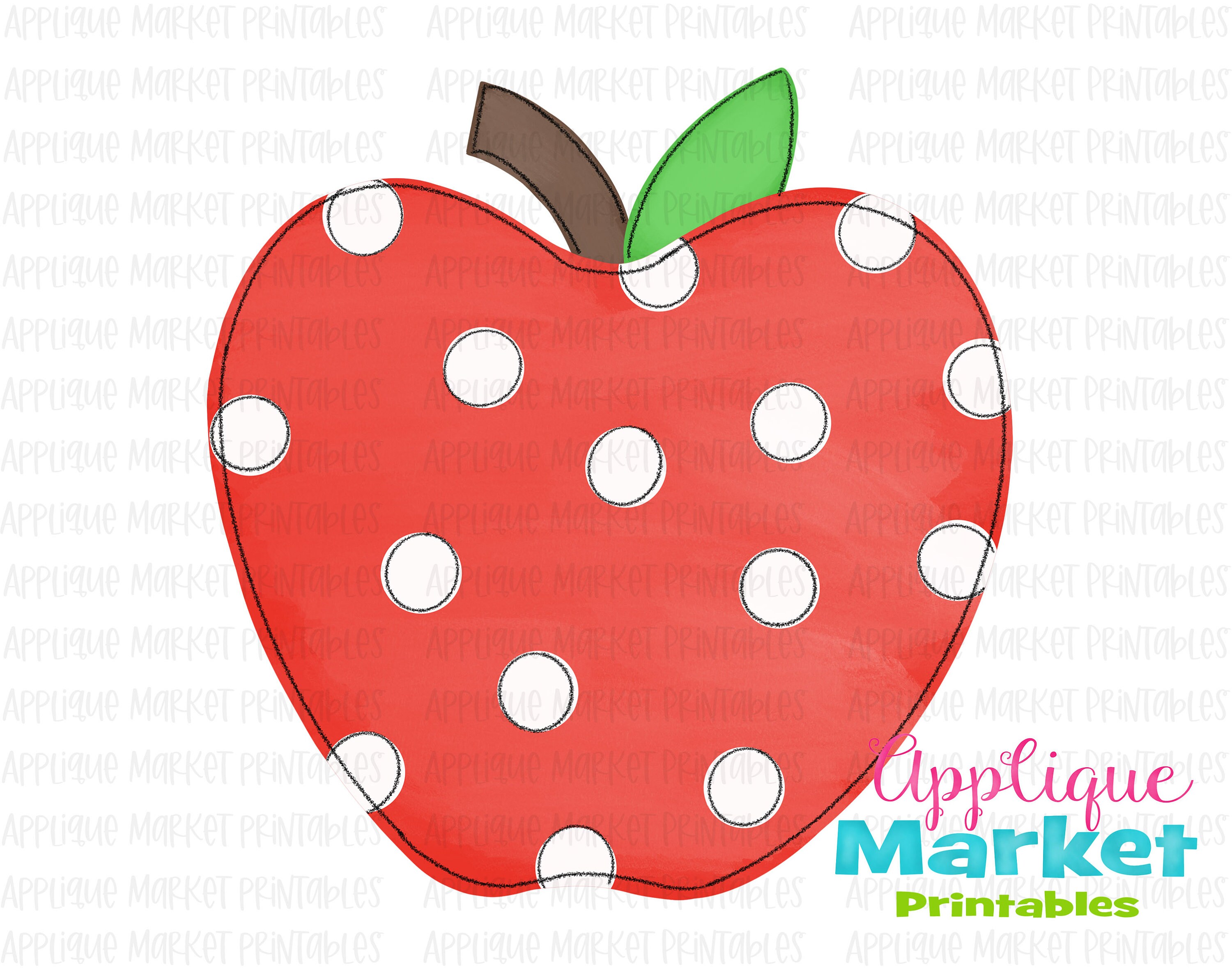 School Apple Dots Watercolor PNG, Sublimation Design, Digital Instant ...