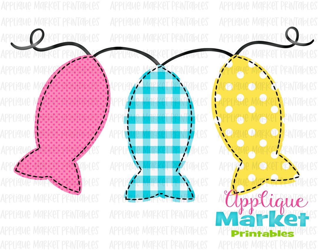 Fish Trio Three Fish on String Fishing Faux Applique Fabric Printable ...