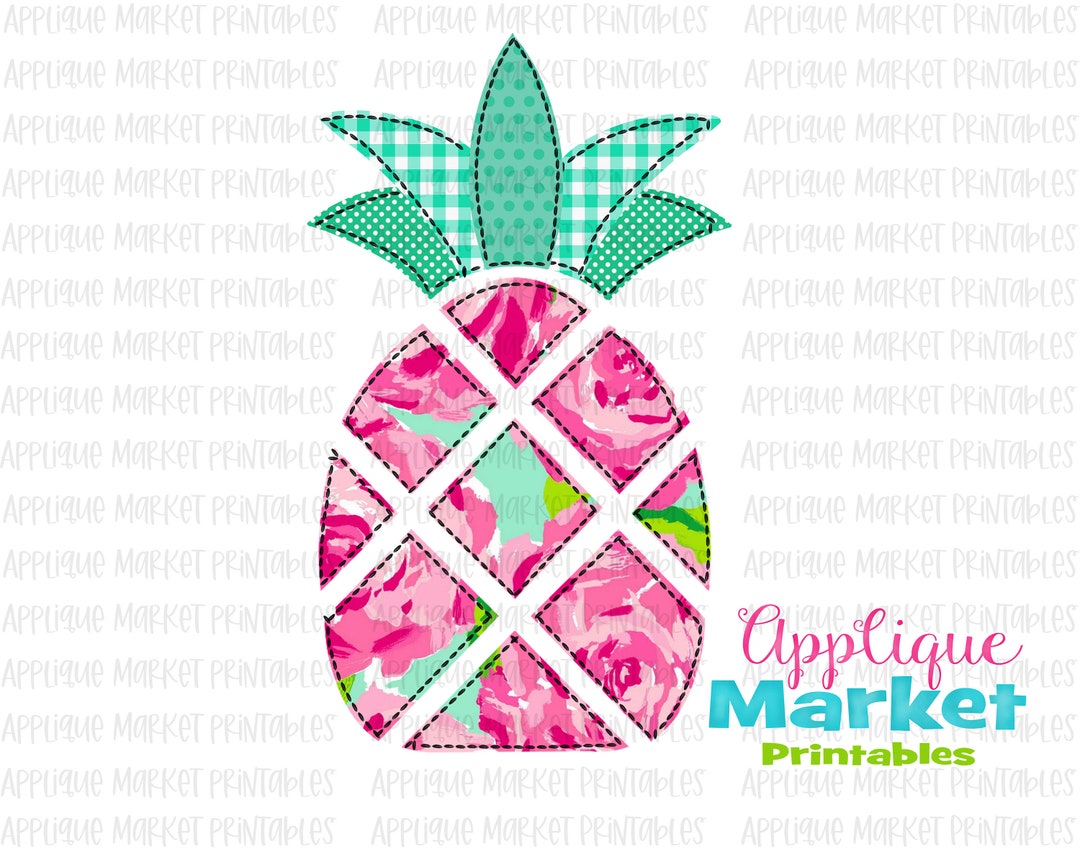 Watercolor Pink Aqua Preppy Pineapple Printable PNG, Sublimation Design ...