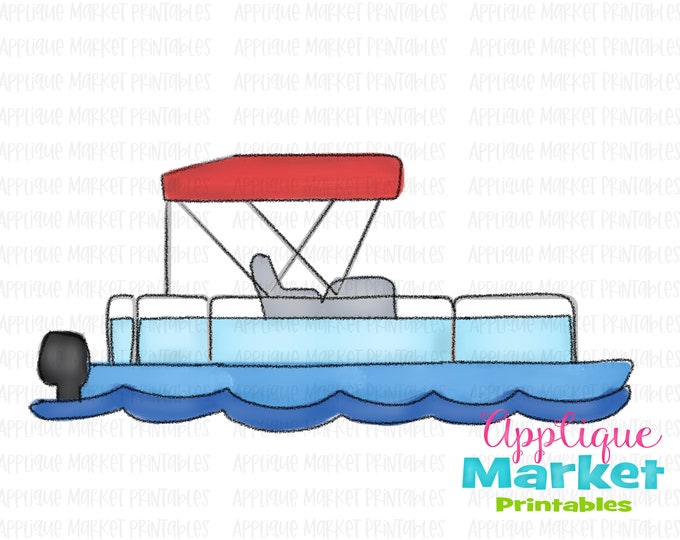 Pontoon Boat Party Barge Watercolor Printable PNG, Sublimation Design ...