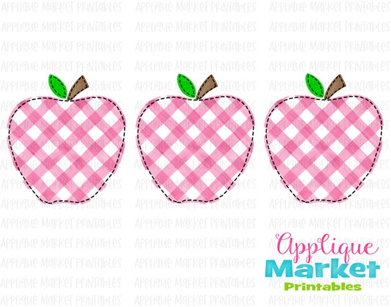 School Apple Trio Pink Gingham Faux Applique Teach Teacher - Etsy