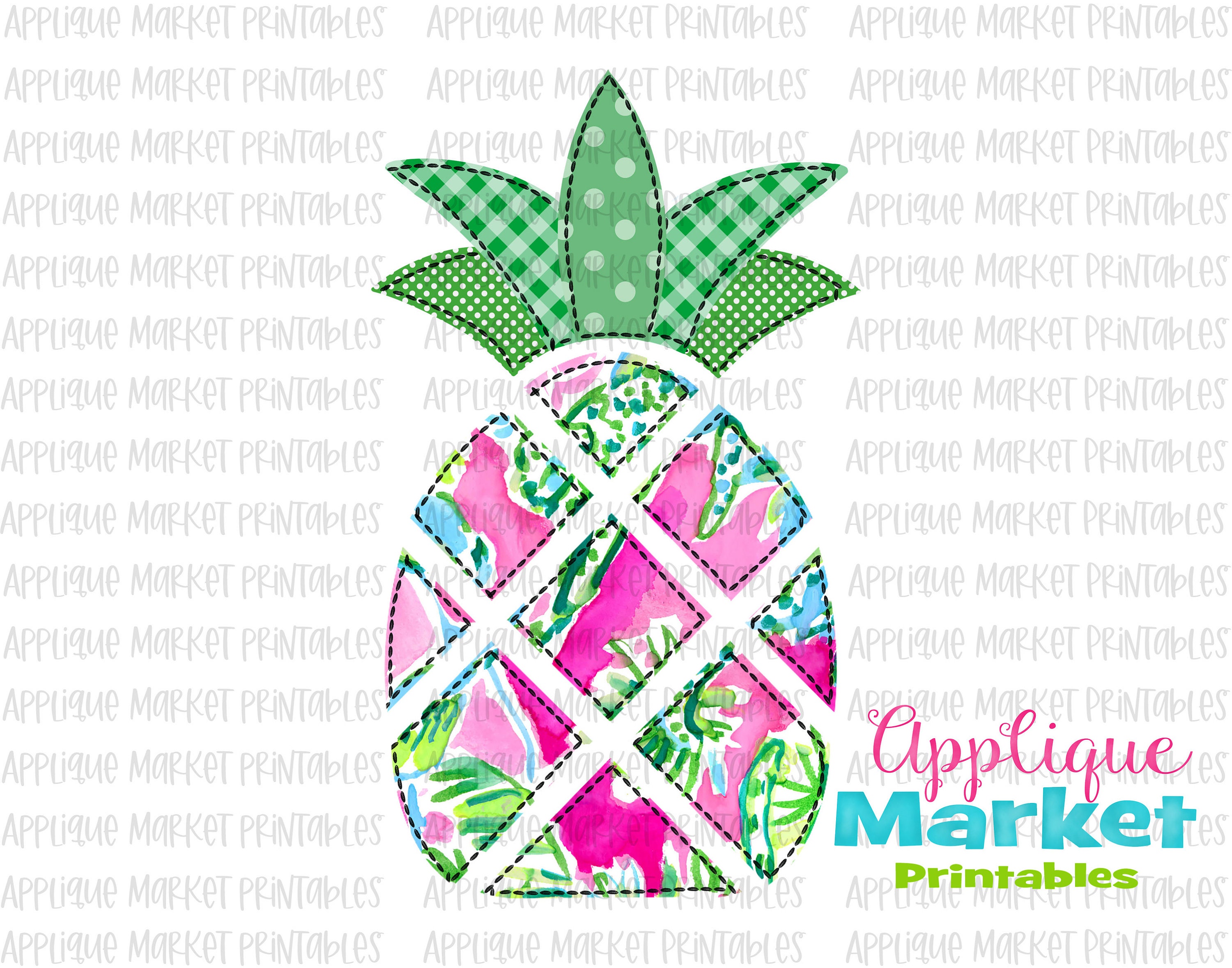 Watercolor Pink Green Preppy Pineapple Printable PNG, Sublimation ...