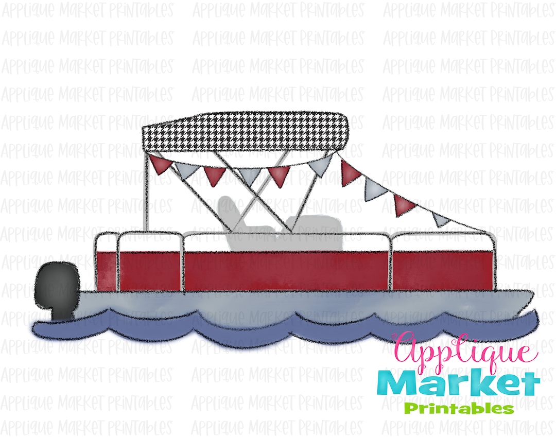 Pontoon Boat Houndstooth Crimson Bunting Alabama Watercolor Printable ...