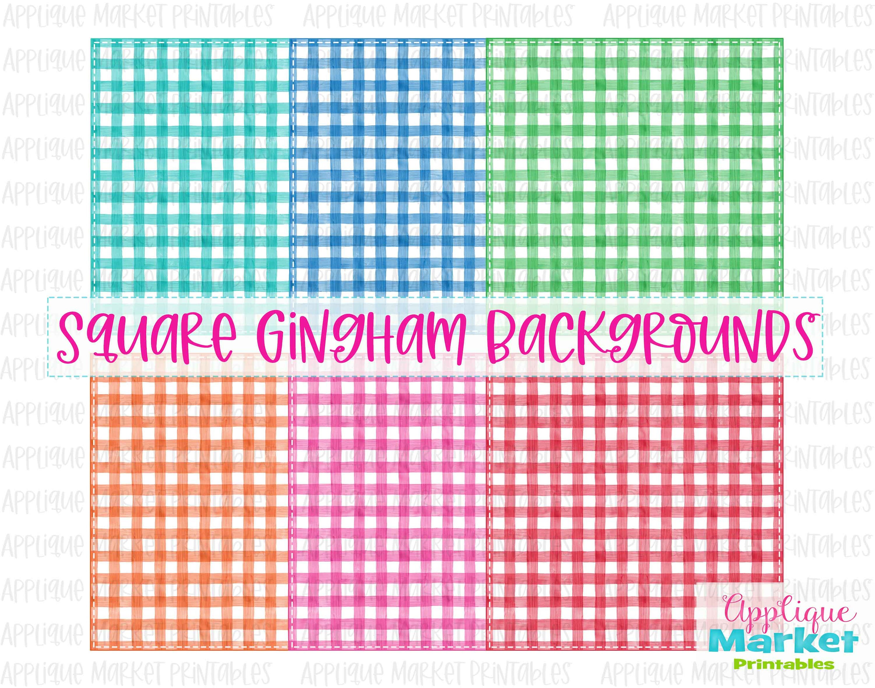 Square Faux Stitching Gingham Watercolor Backgrounds Bundle Printable ...