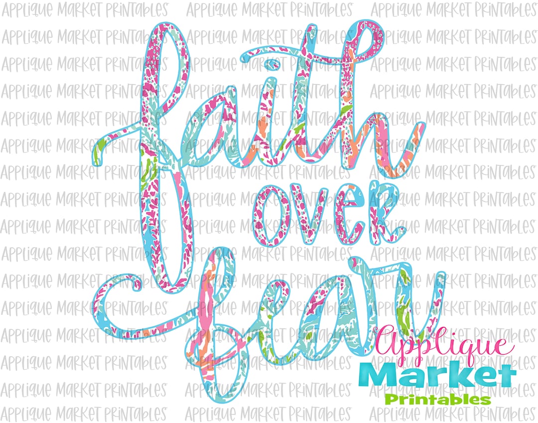 Faith Over Fear Hand Lettered Floral Preppy Cursive Pink Aqua Saying ...