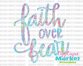 Faith Over Fear Hand Lettered Floral Preppy Cursive Christian | Etsy
