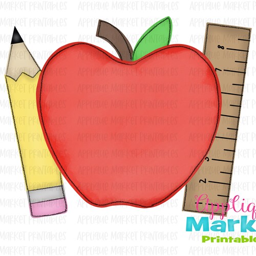 Apple Pencil Ruler Watercolor PNG Sublimation Design Digital - Etsy