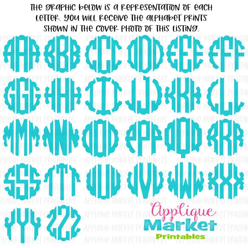 Preppy Floral Lilly Inspired Scallop Round Monogram Font Printable PNG ...