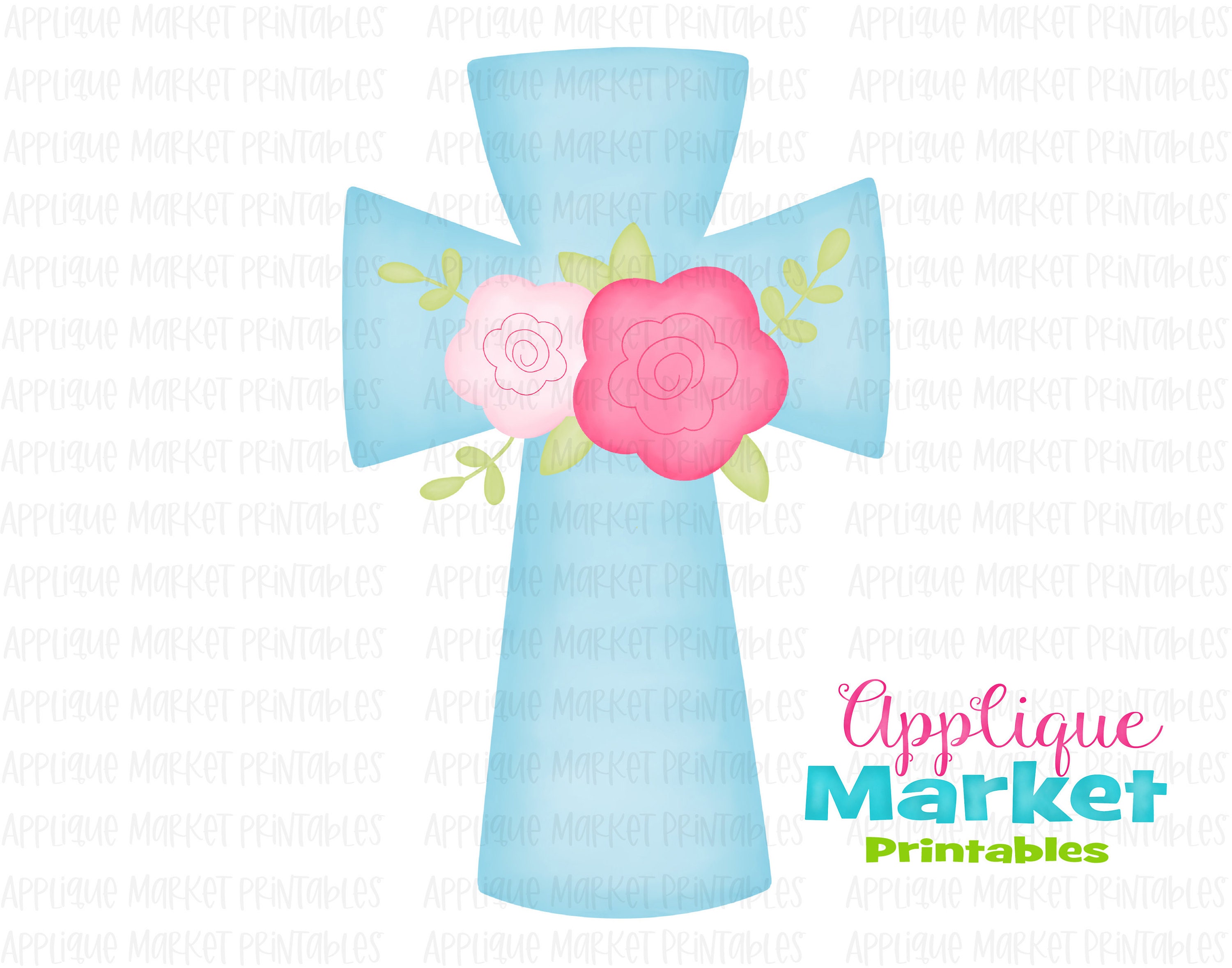 Cross Flowers Watercolor Blue Easter Printable PNG, Sublimation Design ...