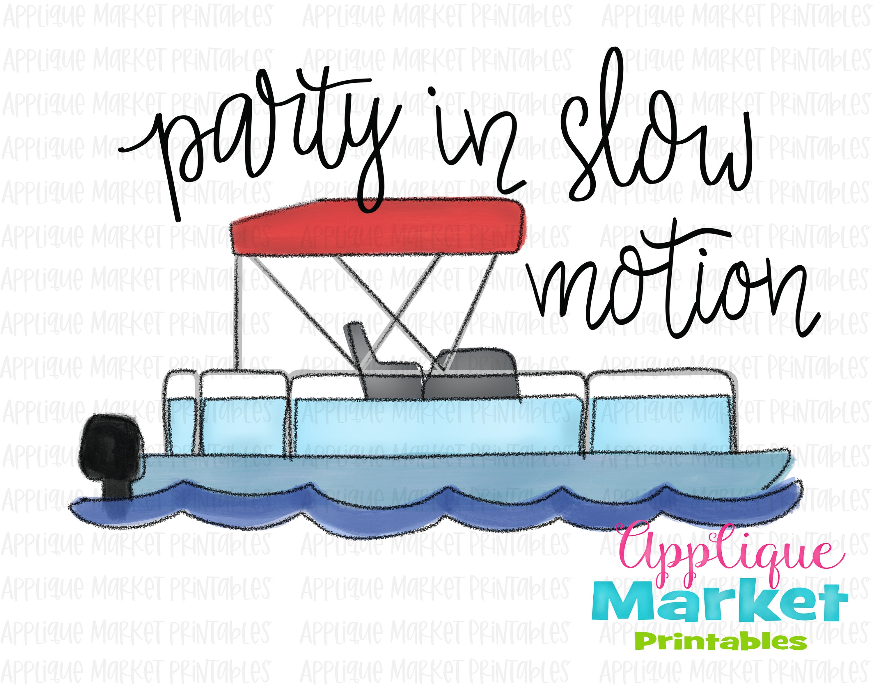 Pontoon Boat Party Slow Motion July 4th Patriotic Watercolor Printable ...