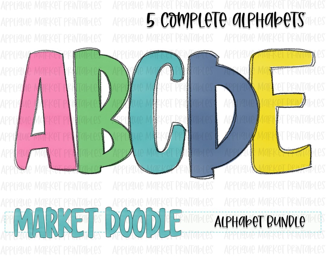 Watercolor Brush Doodle Font Alphabet Pack Printable PNG, Sublimation ...